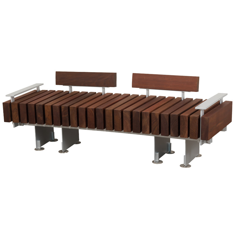 76" Timber Concave Curved Bench with Arms, Tropical Hardwood Slats ...