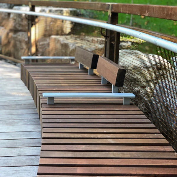 76" Timber Concave Curved Bench with Arms, Tropical Hardwood Slats ...